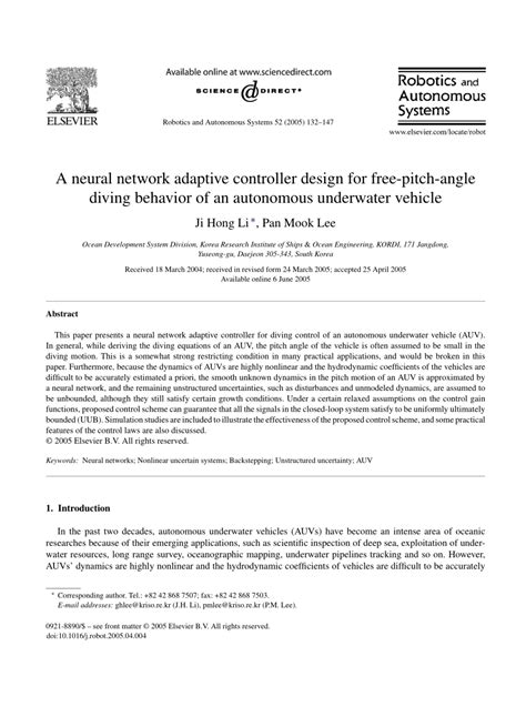Pdf A Neural Network Adaptive Controller Design For Free Pitch Angle Diving Behavior Of An