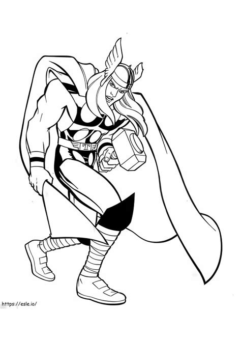 Cartoon Thor With Hammer Coloring Page