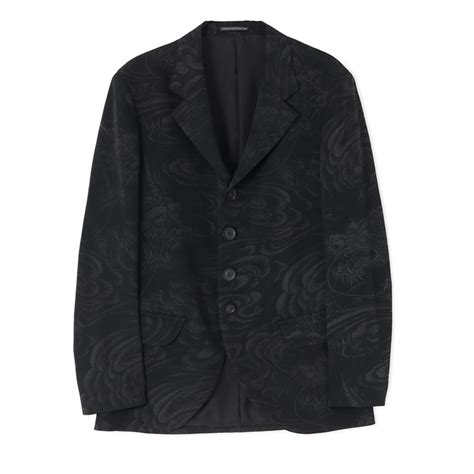 Yoji Ooak龙文印花单排扣西装夹克黑色图腾印花西装外套山本耀司虎窝淘