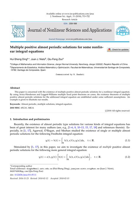Pdf Multiple Positive Almost Periodic Solutions For Some Nonlinear