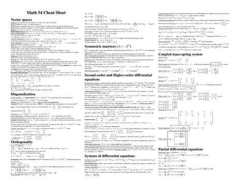 Math 54 Formula Cheat Sheet Docsity