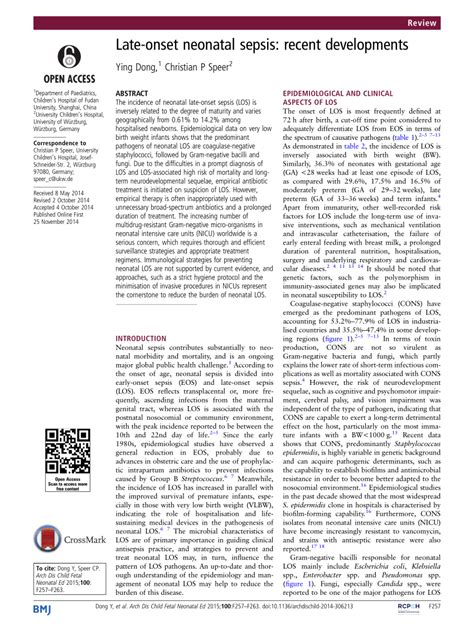 Pdf Late Onset Neonatal Sepsis Recent Developments