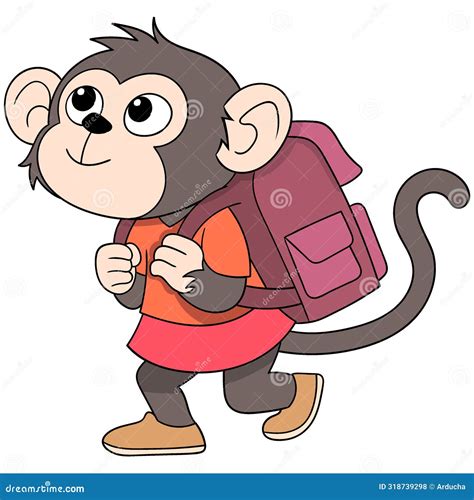 Female Monkey Student Looking Excited About Going To School Stock