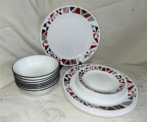 Corelle Red Mosaic Dinnerware Plates And Bowls Sold Separately Etsy