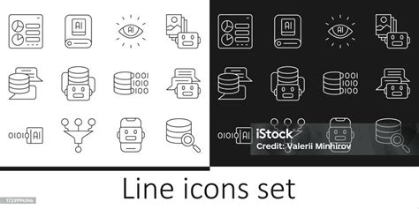 라인 서버 챗봇 인공 지능 Ai 로봇 데이터 컴퓨터 Api 인터페이스 바이너리 코드 및 아이콘을 설정합니다 벡터 가공의 인물에
