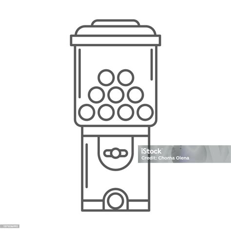 검볼 기계 라인 아이콘 사탕과 풍선 껌복고풍 자동 판매기 디스펜서 흰색 배경에 격리 된 과자 슬롯 벡터 일러스트레이션 껌 자동판매기에 대한 스톡 벡터 아트 및 기타 이미지