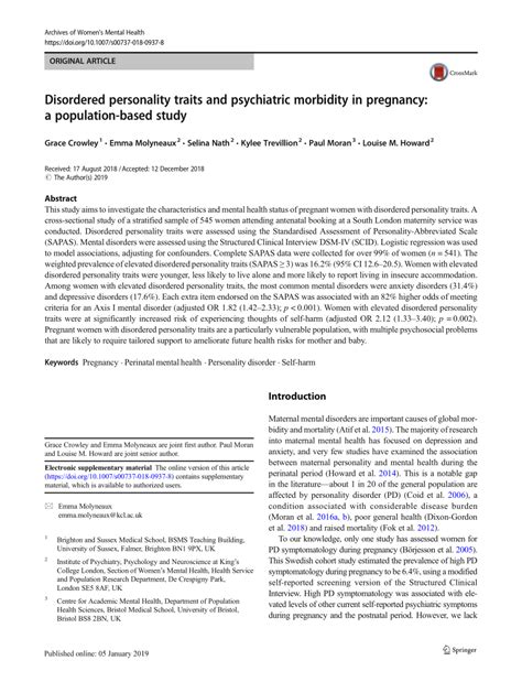 Pdf Disordered Personality Traits And Psychiatric Morbidity In