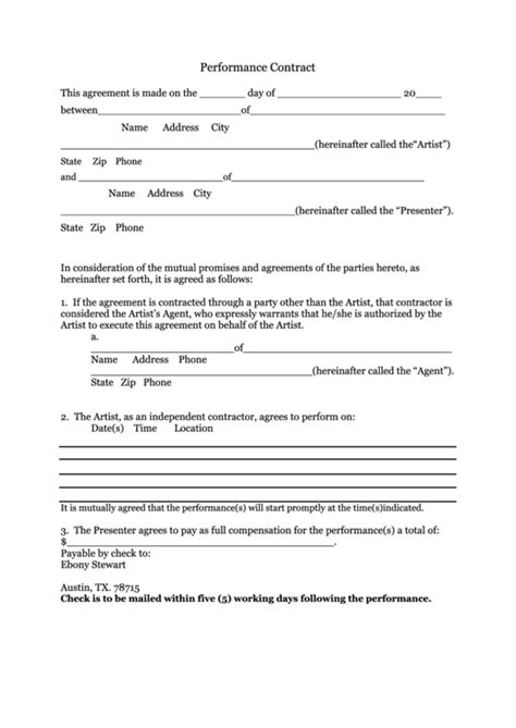 Performance Contract Template Printable Pdf Download