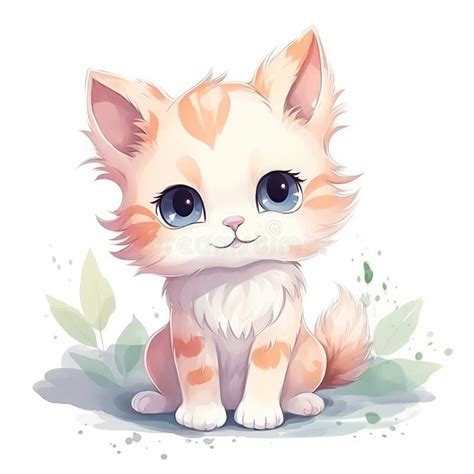 Cute Little Cat Anime Style Soft Lighting Stock Illustration