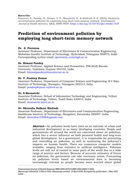 Pdf Prediction Of Environment Pollution By Employing Long Short Term