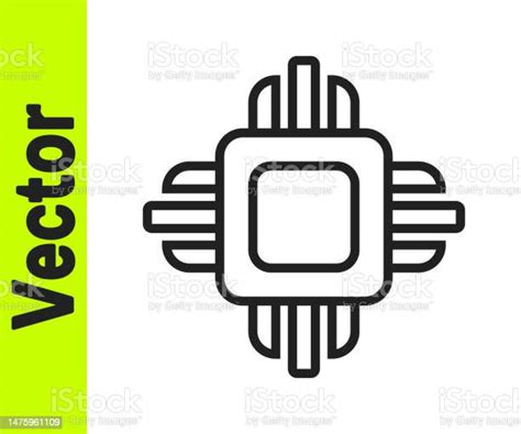 Black Line Computer Processor With Microcircuits Cpu Icon Isolated On