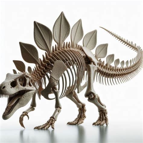 A Stegosaurus Skeleton Set Against A White Background With Intricate