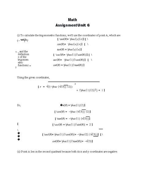 Ma1201 Unit 6 Unit 6 Math Assignmentunit 6 I To Calculate The