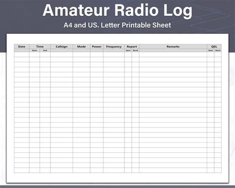 Amateur Radio Log Sheets Printable Ham Radio Log Ideal For Etsy