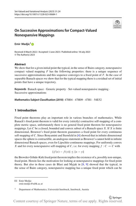 Pdf On Successive Approximations For Compact Valued Nonexpansive Mappings