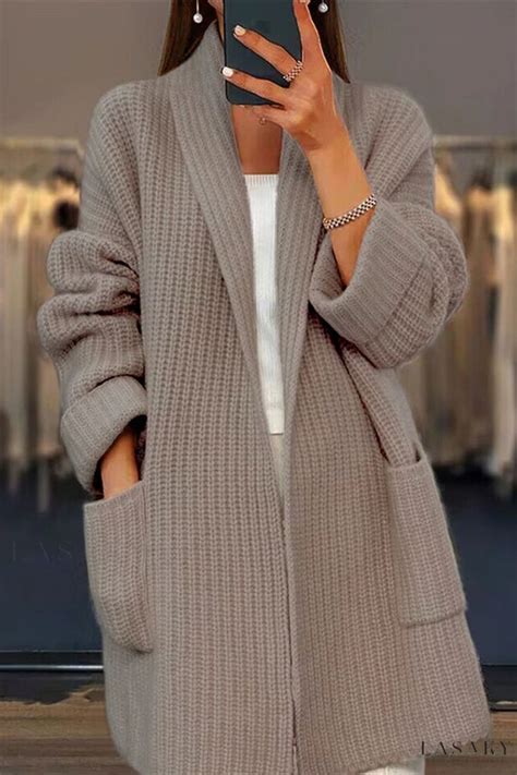 Lasaky Contemporary Simplicity Solid Pocket Weave Cardigan Collar