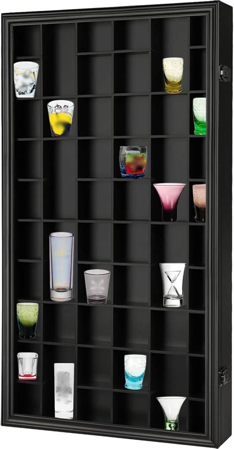 Sboitflmm 52 Shot Glass Display Case Wall Mount Wooden