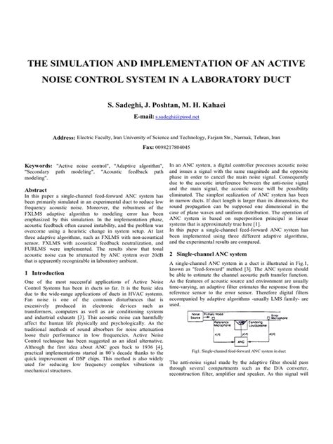 Pdf Simulation And Implementation Of Anc System In A Lab Duct