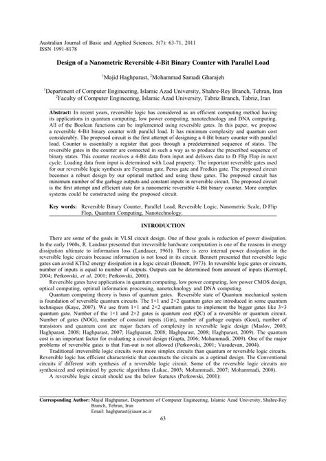 Pdf Design Of A Nanometric Reversible 4 Bit Binary Counter With