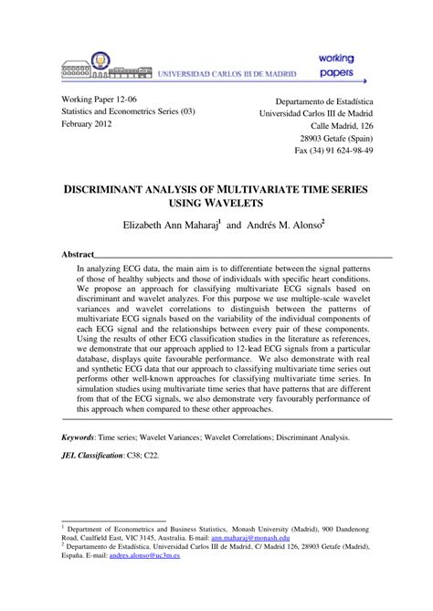 Pdf Discriminant Analysis Of Multivariate Time Series Using Wavelets