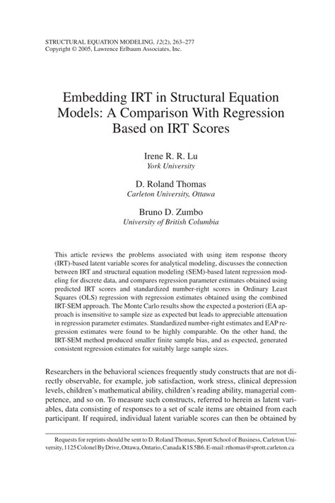 (PDF) Embedding IRT in Structural Equation Models: A Comparison With Regression Based on IRT Scores