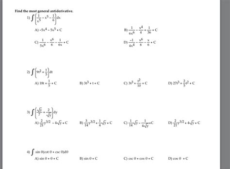 Solved Find The Most General Antiderivative Integral 1