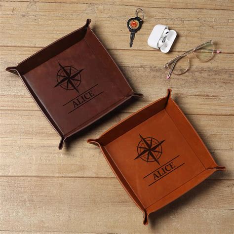 Engraved Full Grain Leather Valet Tray Personalized Catch All T F