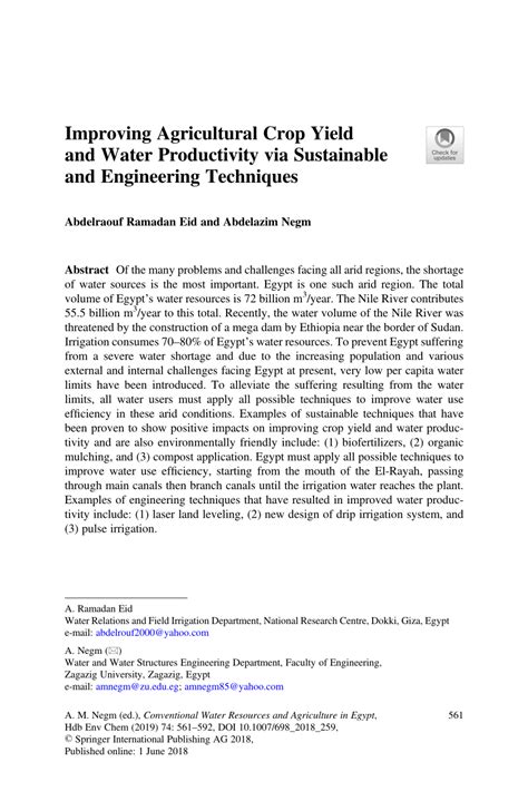 PDF Improving Agricultural Crop Yield And Water Productivity Via Sustainable And Engineering