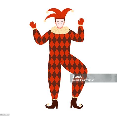 A Colorful Jester In A Traditional Costume Taking An Expressive Dance