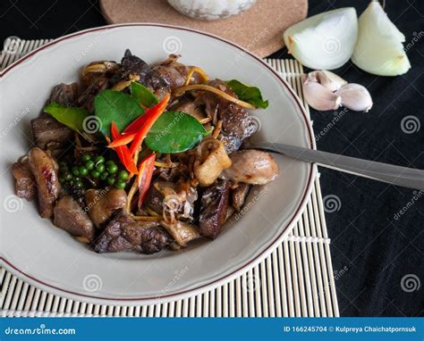 Fried Pork Entrails Name Is Phad Cha Thai Food The Ingredients Pork