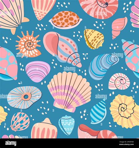 Seashell Seamless Pattern Summer Ocean Print With Clam Shells Oysters