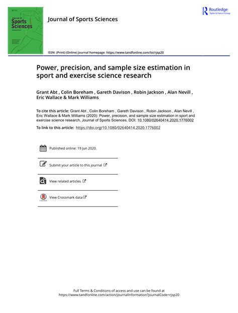 Pdf Power Precision And Sample Size Estimation In Sport And Exercise Science Research