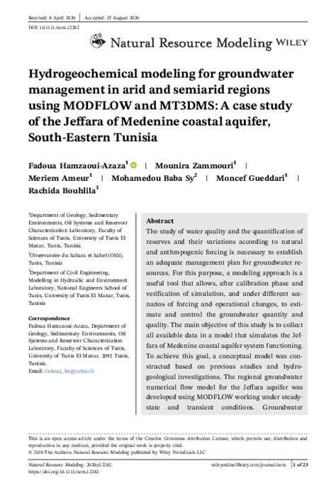 Pdf Hydrogeochemical Modeling For Groundwater Management In Arid And