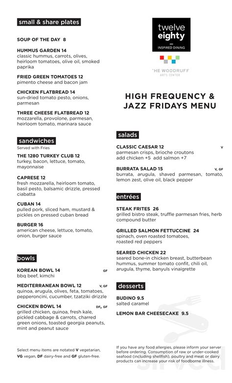 Twelve Eighty Menu In Atlanta Georgia Usa