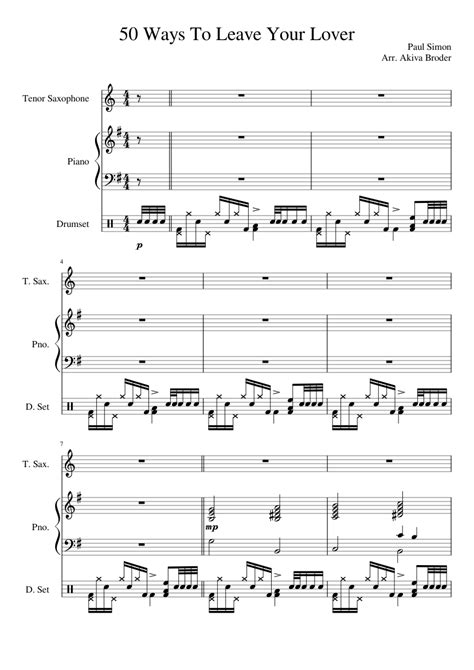 50 Ways To Leave Your Lover Sheet Music For Piano Saxophone Tenor Drum Group Mixed Trio