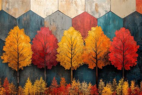 Abstract Tree Patterns Combined With Hexagonal Grid Overlays Blend