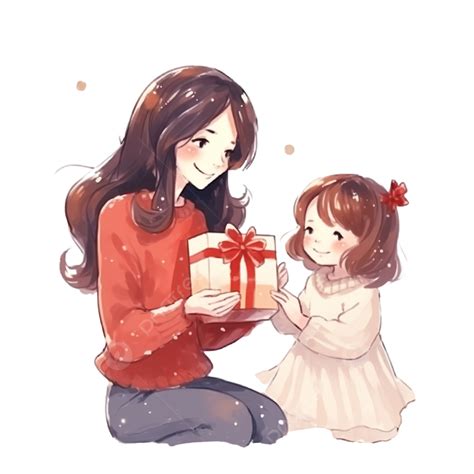 Concepto De Navidad PNG Mamá Le Da Un Regalo A Una Pequeña Y Linda Hija Madre E Hija Mujer