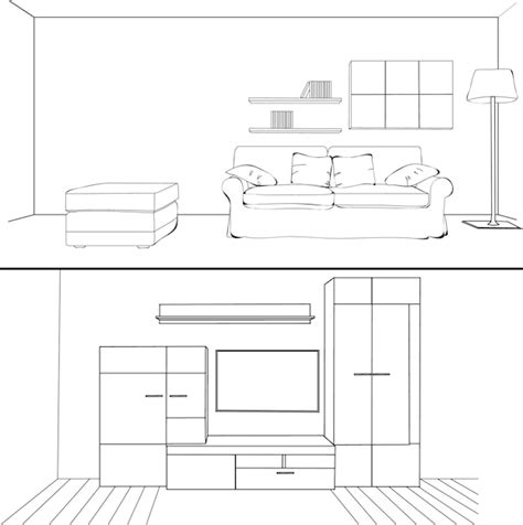 Premium Vector Vector Living Room With Sofa Sketch