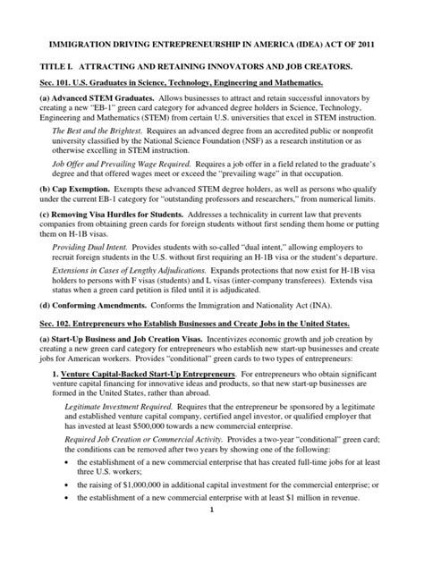 Idea Act Pdf H 1 B Visa Science Technology Engineering And
