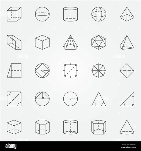 Geometry And Trigonometry Icons Set Vector Collection Of Pyramid Cube
