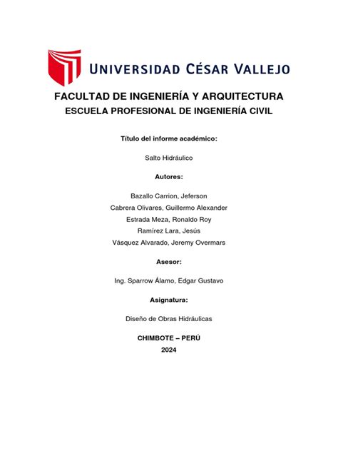 Salto Hidráulico Obras Culminado Pdf Ingeniería Mecánica Metrología