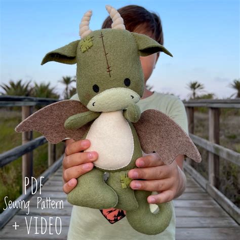 Large Teddy Dragon Sewing Pattern Felt Dragon Pdf Pattern Dragon