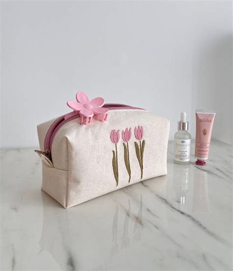 Floral Makeup Bag Pink Makeup Bag Cute Makeup Bag Embroidery Makeup