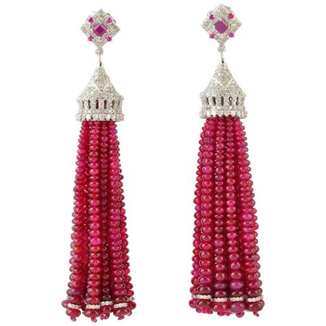 Tassel Ruby Pearl 477 Carat Diamond Earrings For Sale At 1stdibs