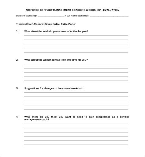 Free 17 Sample Workshop Evaluation Forms In Pdf Ms Word Excel