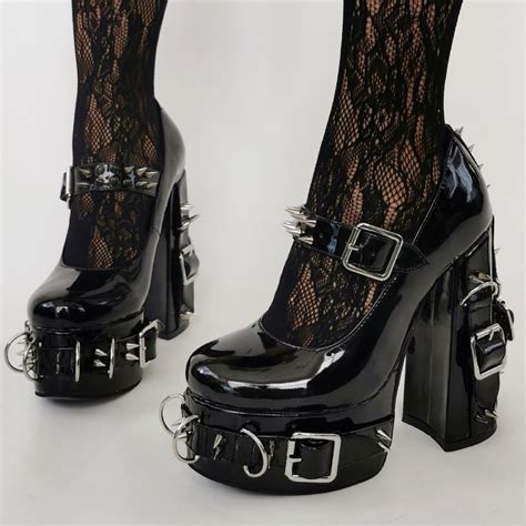 Buckle Decor Black Platform Pumps Women Shoes Dr Shoes Gothic Shoes