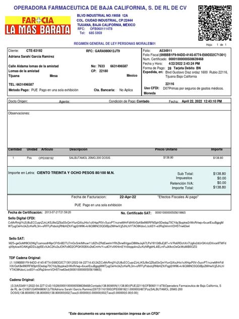 Resumen De Factura Médica Por Medicamento Salbutamol Pdf Servicios