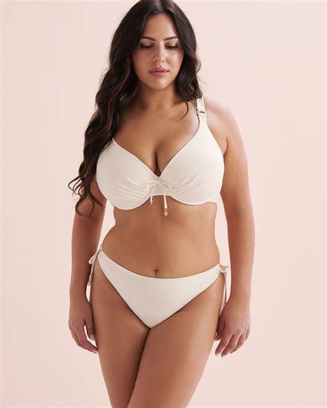 Turquoise Couture Tropical Textured D Cup Plunge Bikini Top White