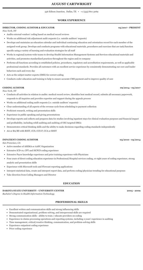 Medical Coding Auditor Sample Resume Resume Examples By Job Industry