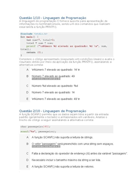 Provas 1 2 E 3 Apol Lógica De Programação E Algoritmos Questão 110